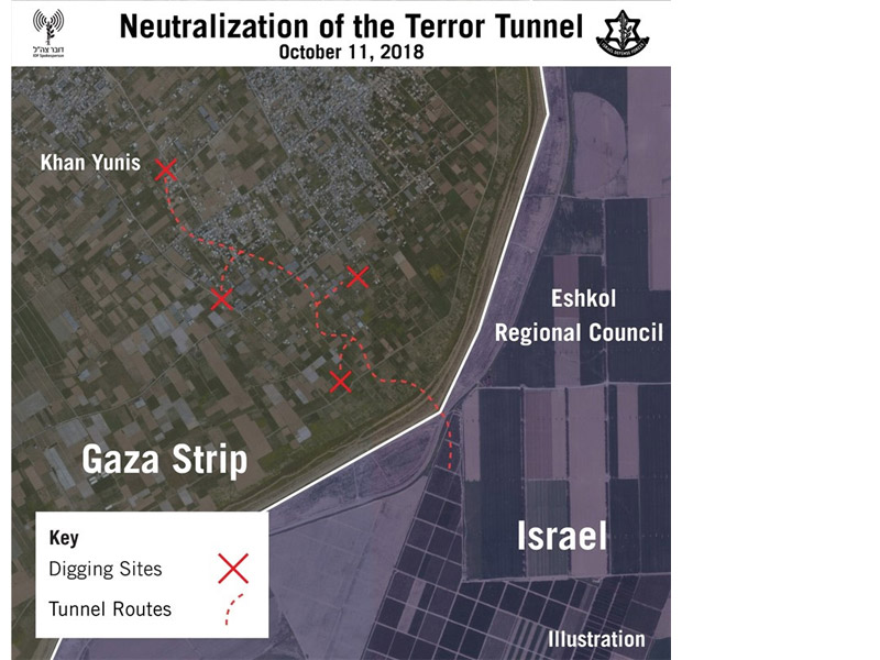 The tunnel's route from the Gaza Strip into Israel