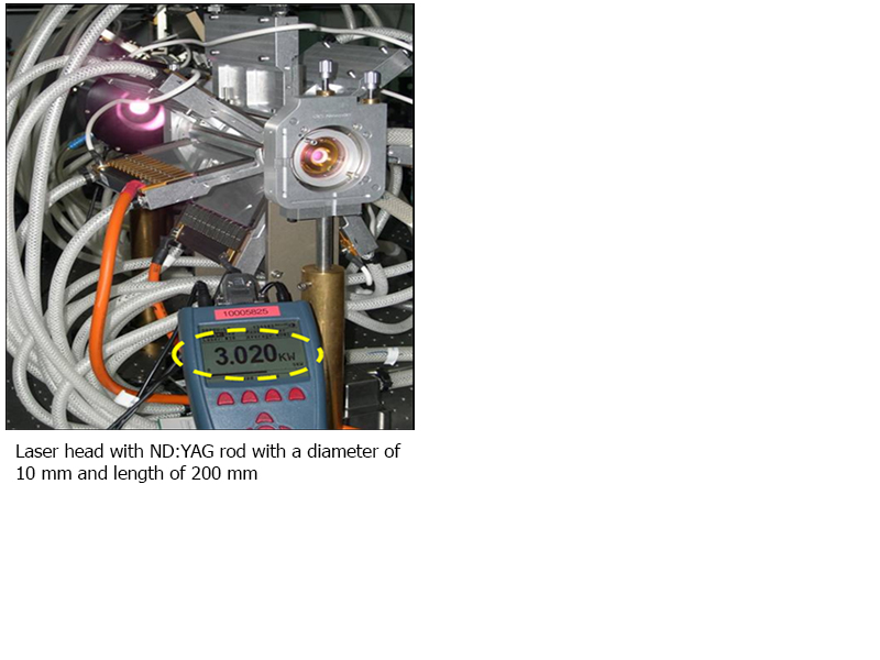 Laser head with ND:YAG rod with a diameter of 10 mm and length of 200 mm