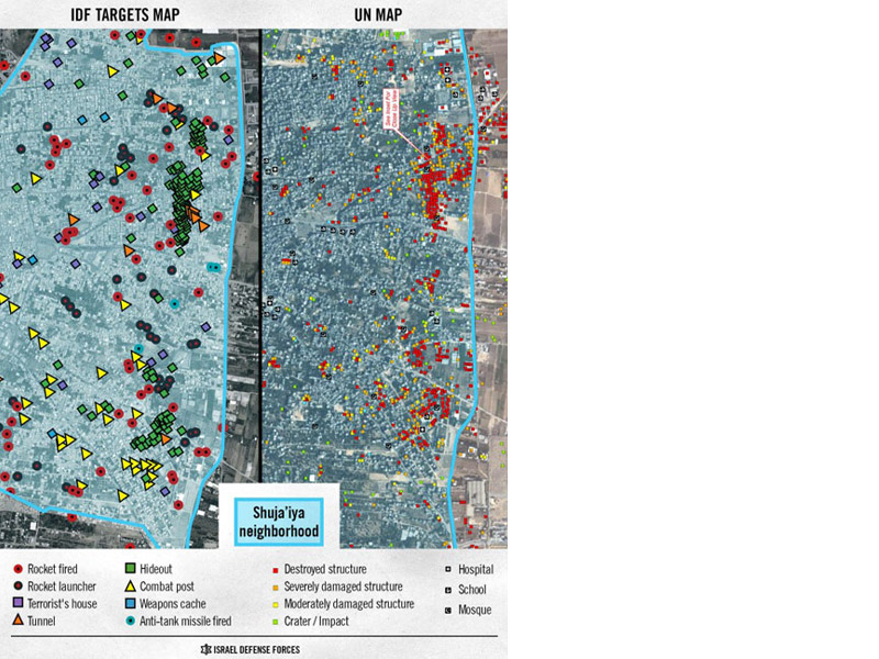 Shuja'iya comparison: IDF target map and UN map