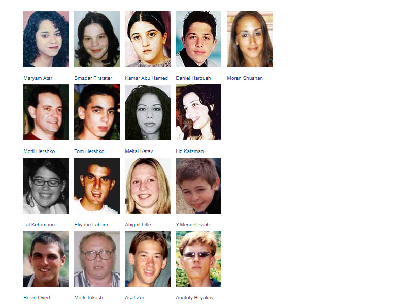 Victims of suicide bombing of Egged bus No. 37 in Haifa