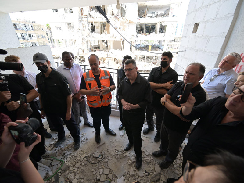 FM Sa’ar briefing foreign ambassadors at the site of the Iranian ...
