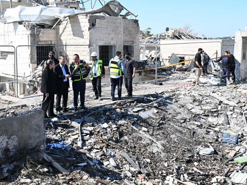 President Herzog at the missile impact site in Bet Shemesh