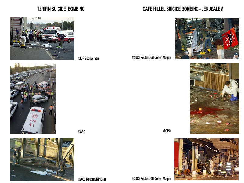 Images of the suicide bombings at Tzrifin and Jerusalem